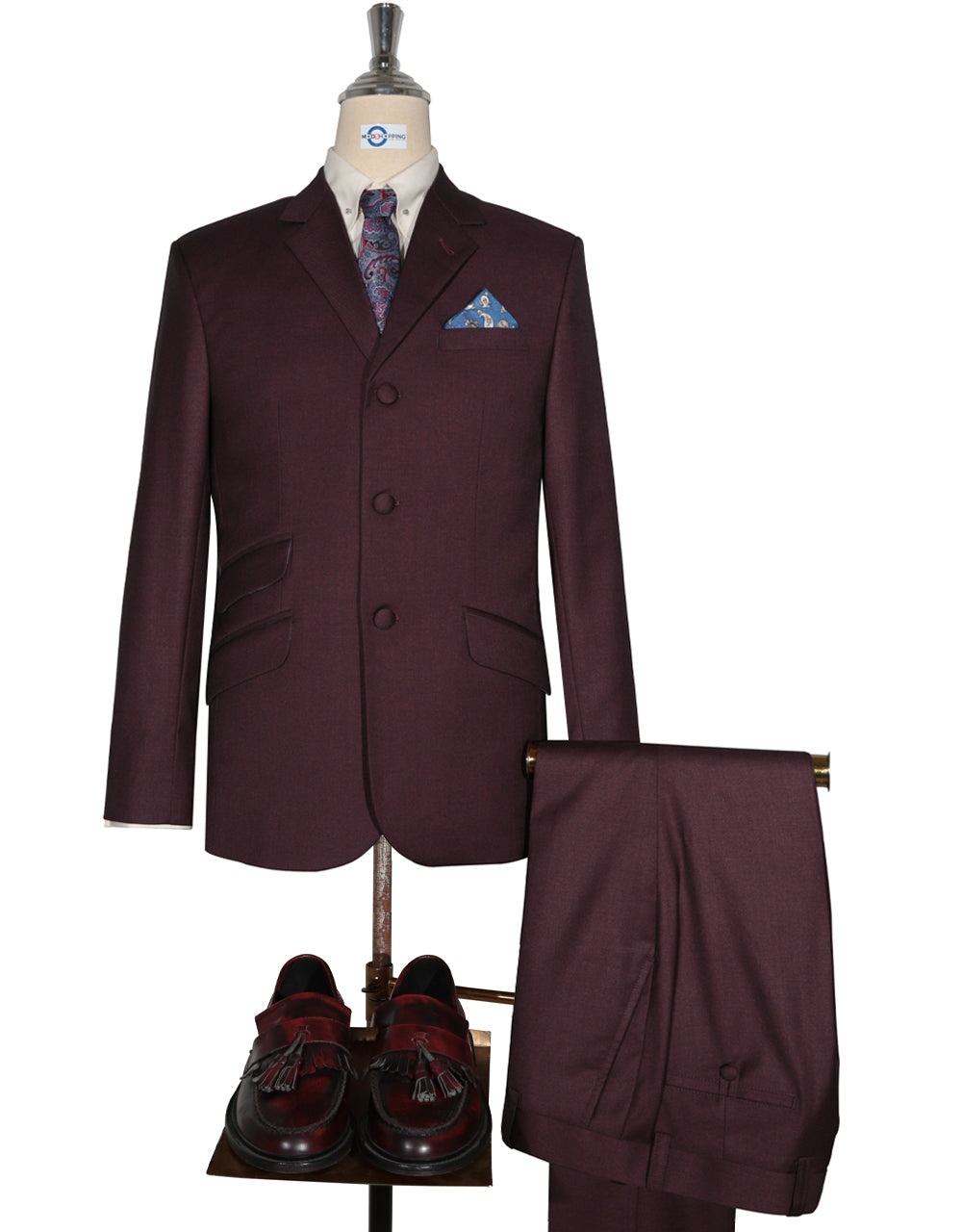 Mod Suit - 60s Vintage Style Burgundy Suit for Men – Modshopping Clothing