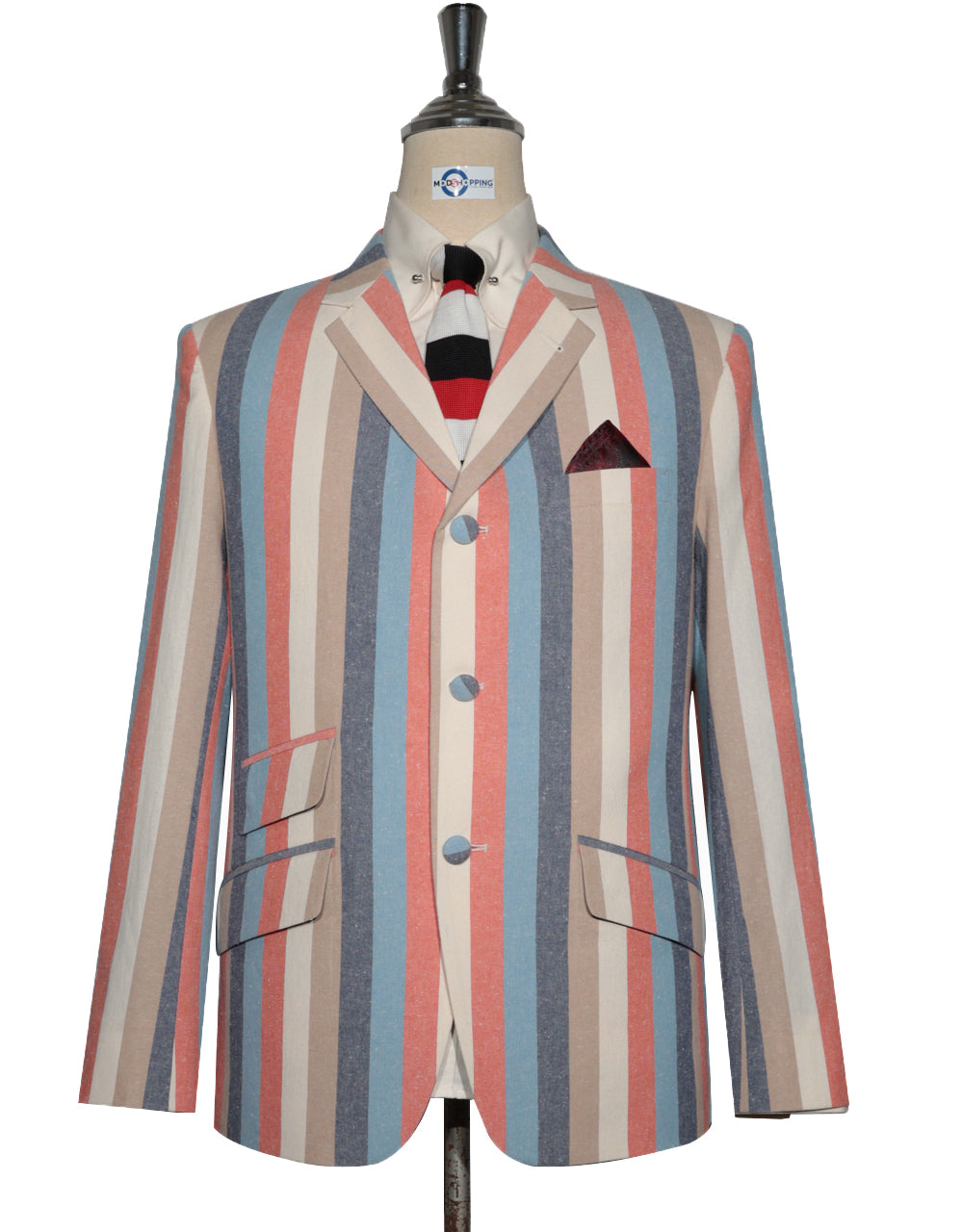 Boating Blazer - Orange Sky Blue and Navy Blue Striped Blazer ...