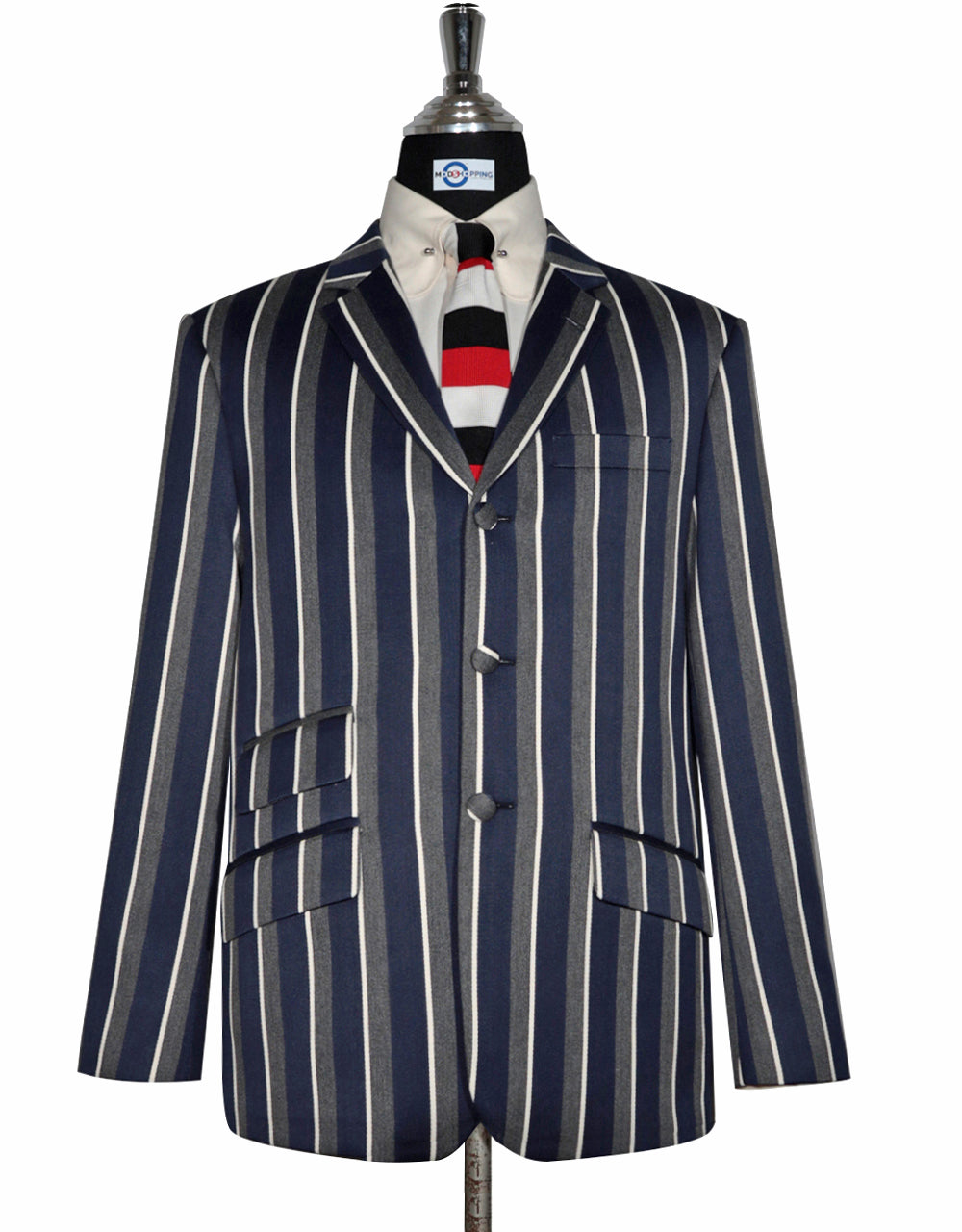 Boating jacket |Navy Blue Grey and White Striped Blazer – Modshopping ...