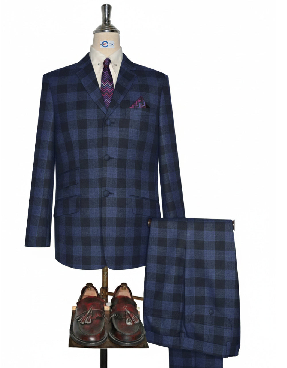 Men’s Dark Navy Blue and Navy Blue Checkered Suit – Modshopping Clothing