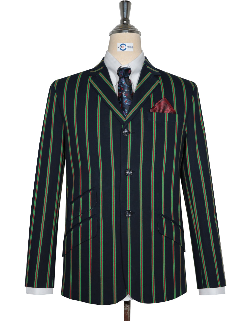 Boating Blazer - Dark Navy Blue and Green Striped Blazer – Modshopping ...