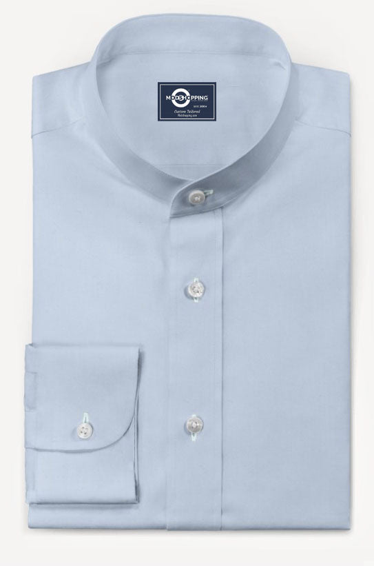 Mandarin Collar - Light Sky Blue Mandarin Collar Shirt – Modshopping ...