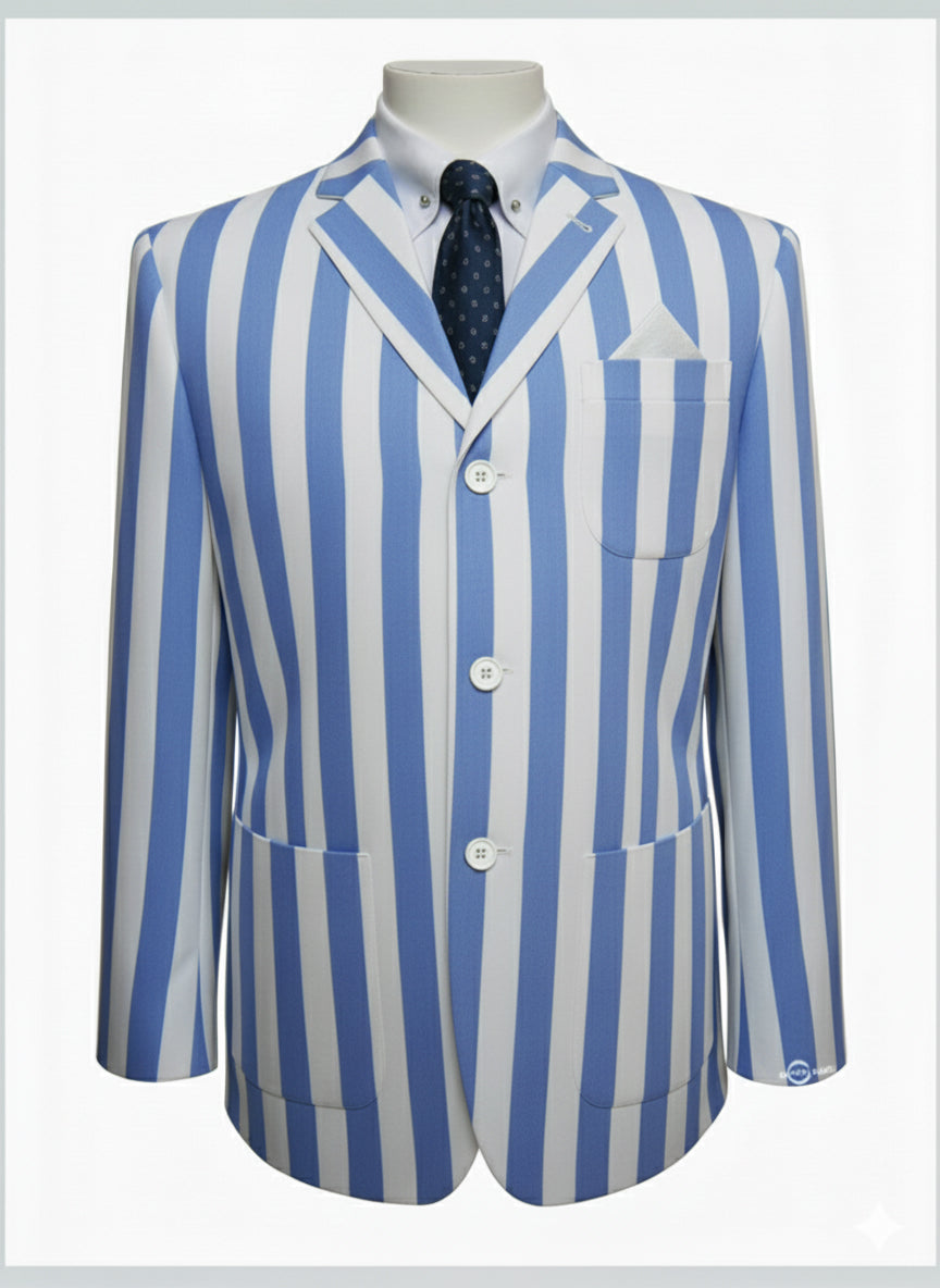 Boating Blazer - Sky Blue and White Stripe Jacket – Modshopping Clothing