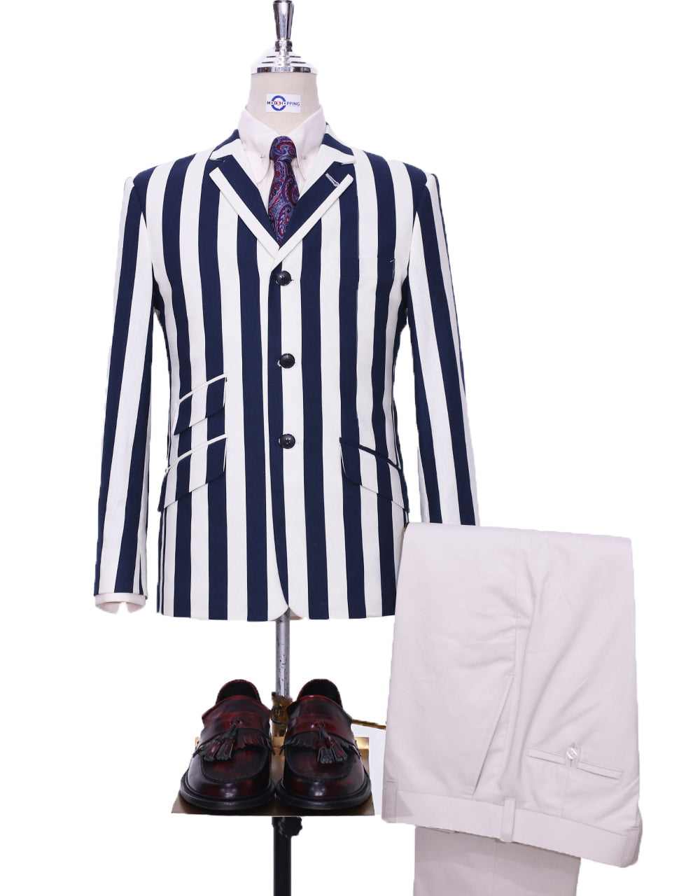 Boating Blazer | Navy Blue and White Striped Blazer – Modshopping Clothing