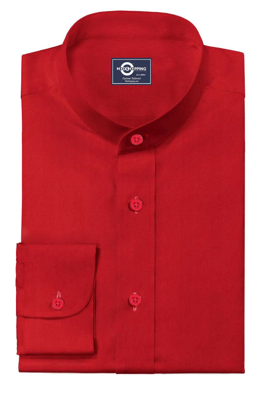 Mandarin Collar - Red Mandarin Collar Shirt – Modshopping Clothing